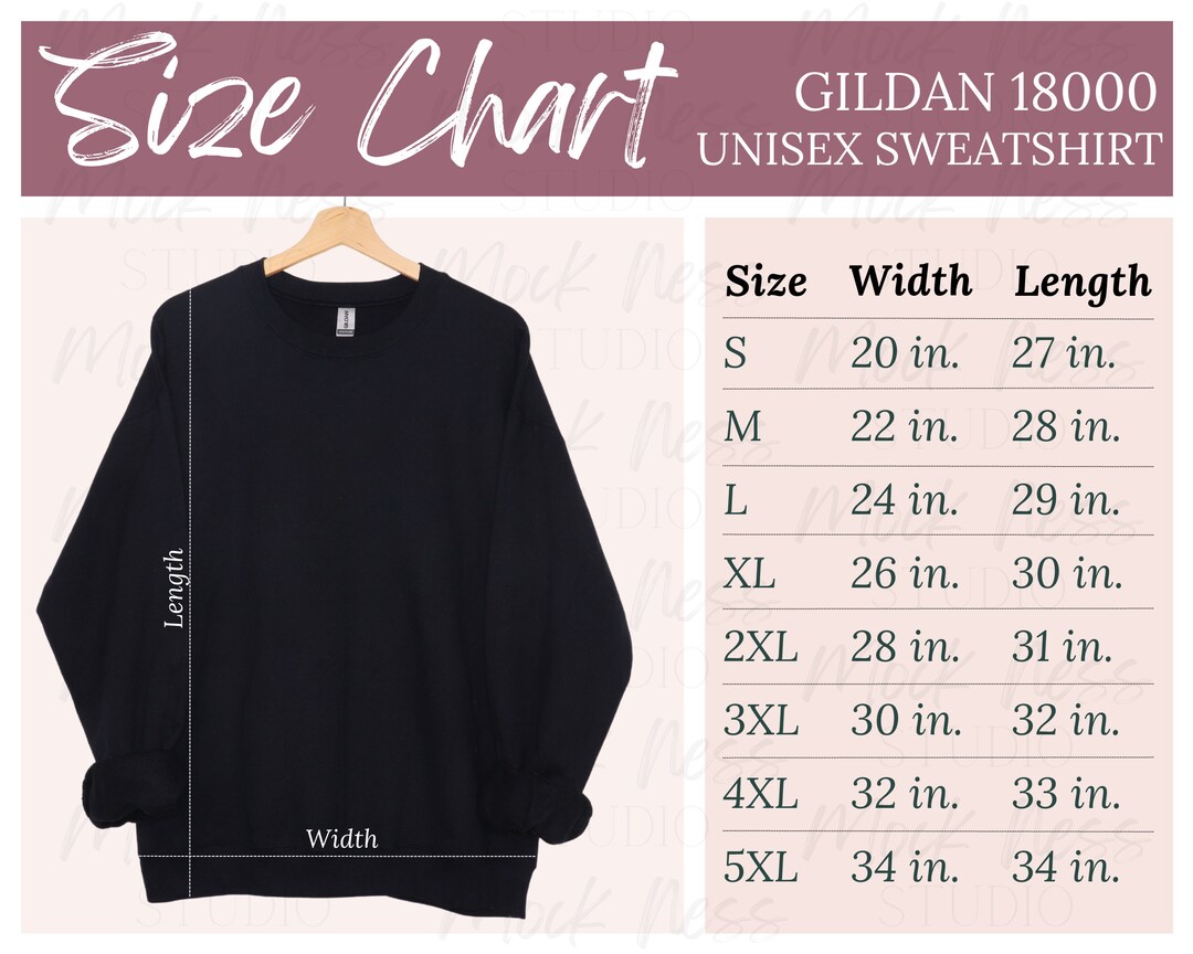 Gildan 18000 Size Chart Black Gildan Mockup Gildan 18000 Size Guide ...