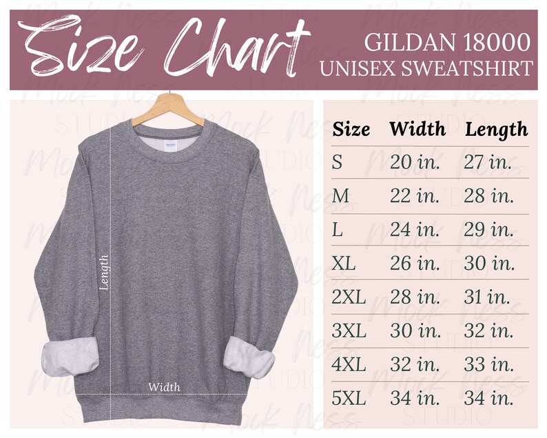 Gildan 18000 Size Chart Graphite Heather Gildan Mockup - Etsy