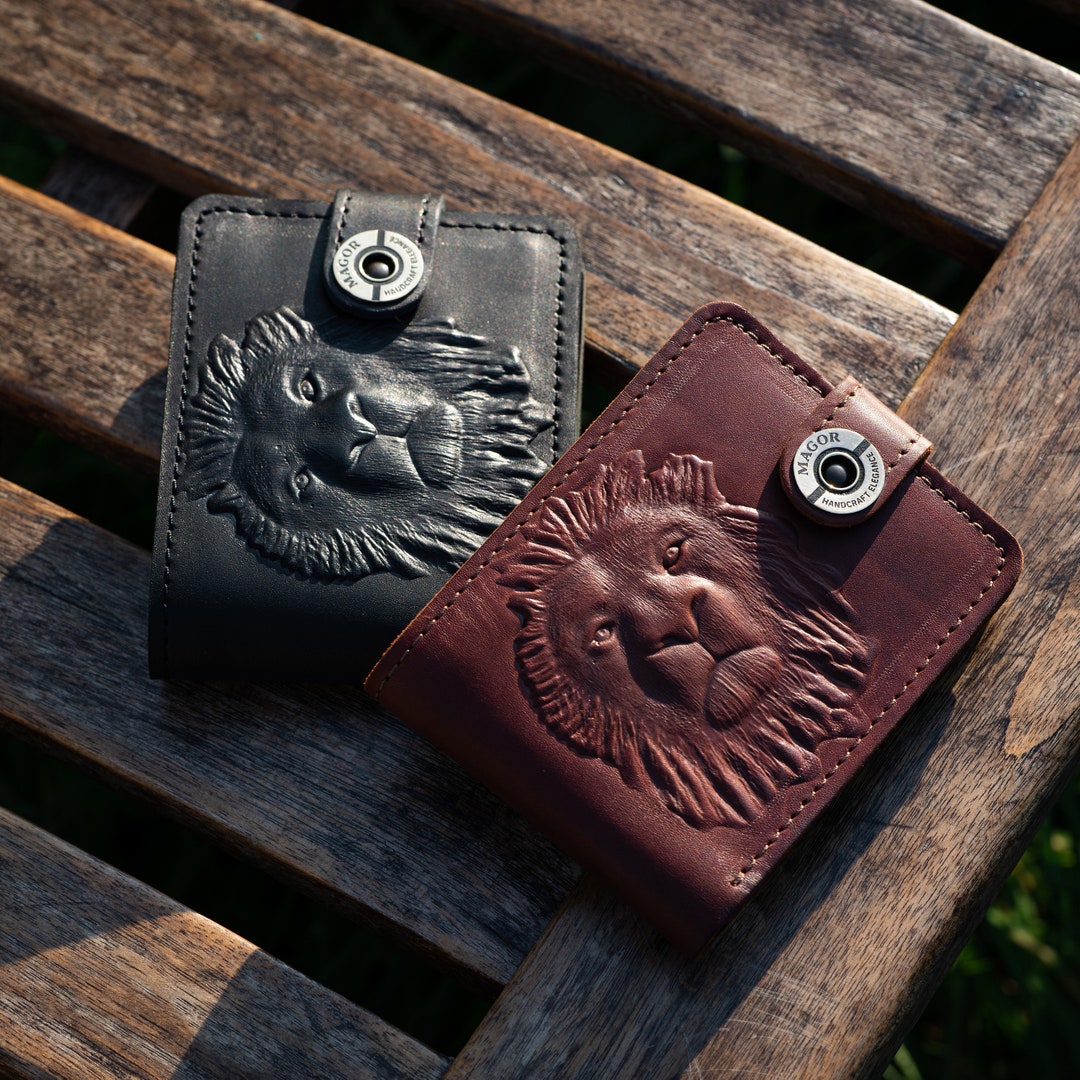 Mens Leather Wallet Lion Wallet Handmade Best Quality Wallet Genuine ...