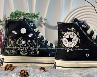 Embroidery Snake Converse, Fall Vibes Design Sneaker, Autumn Flowers ...