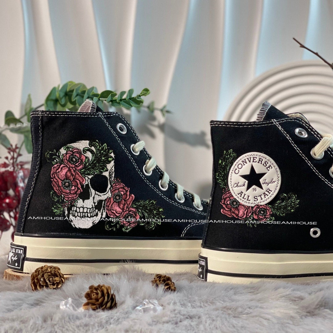 Skull Embroidered Sneakers, Flowers Embroidery, Ghost Design Shoes ...
