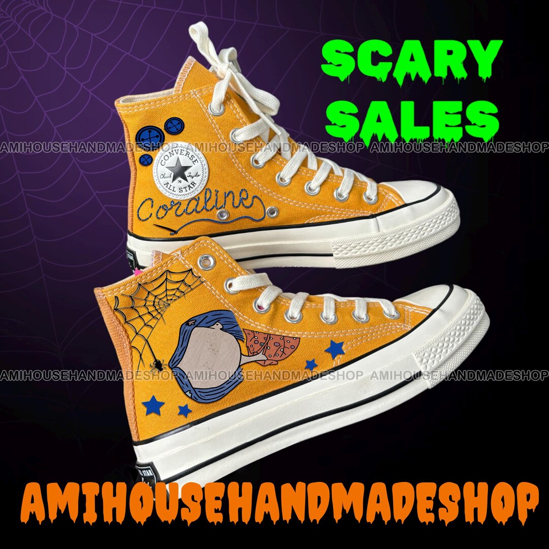 Scary Movie Coraline Doll Embroidery Converse, Custom Halloween ...