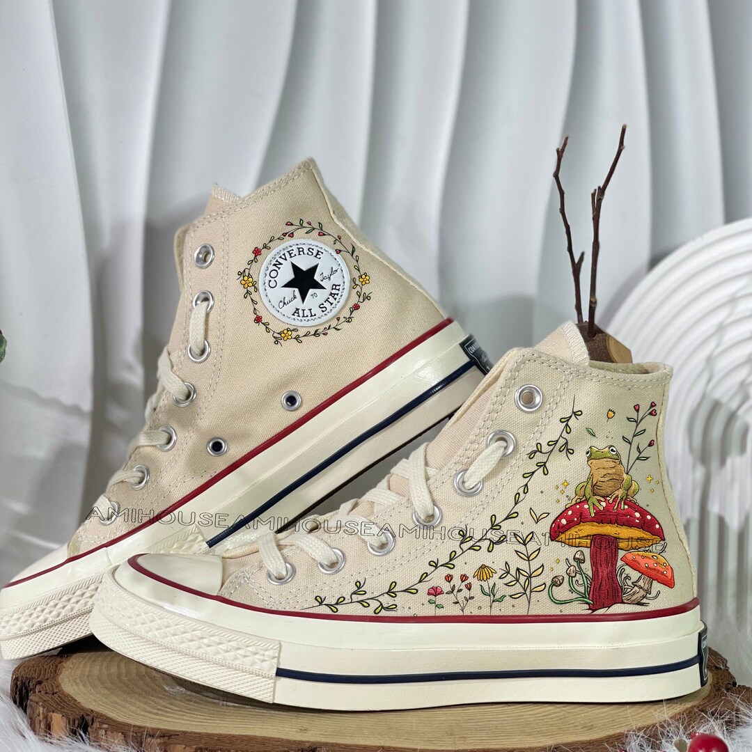 Embroidery Frog Converse, Embroidered Mushroom Shoes, Handmade ...