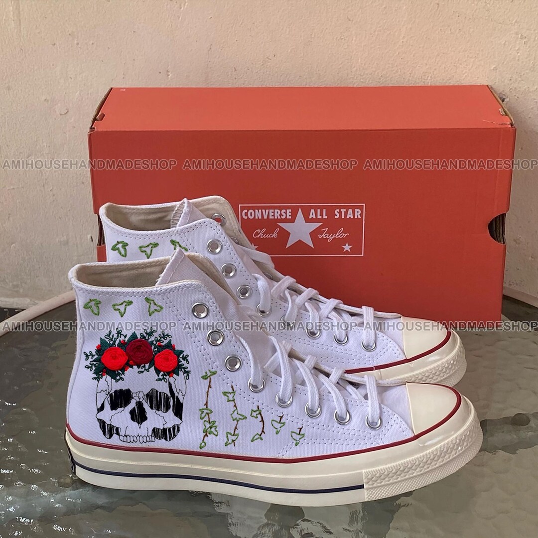 Skull With Rose Embroidery Design Converse Chuck Taylor, Custom ...