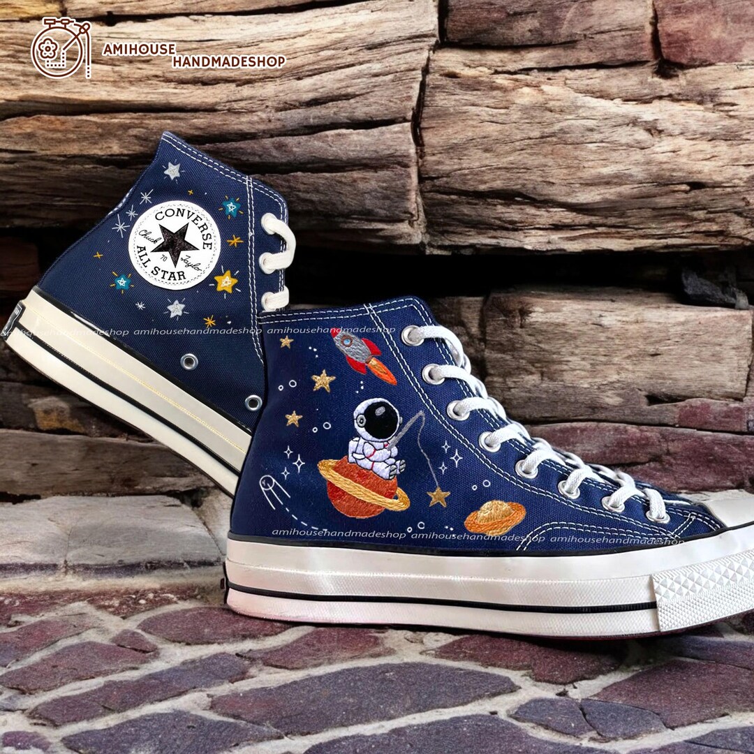 Astronaut Hand Embroidery Converse, Space and Planets Embroidered ...