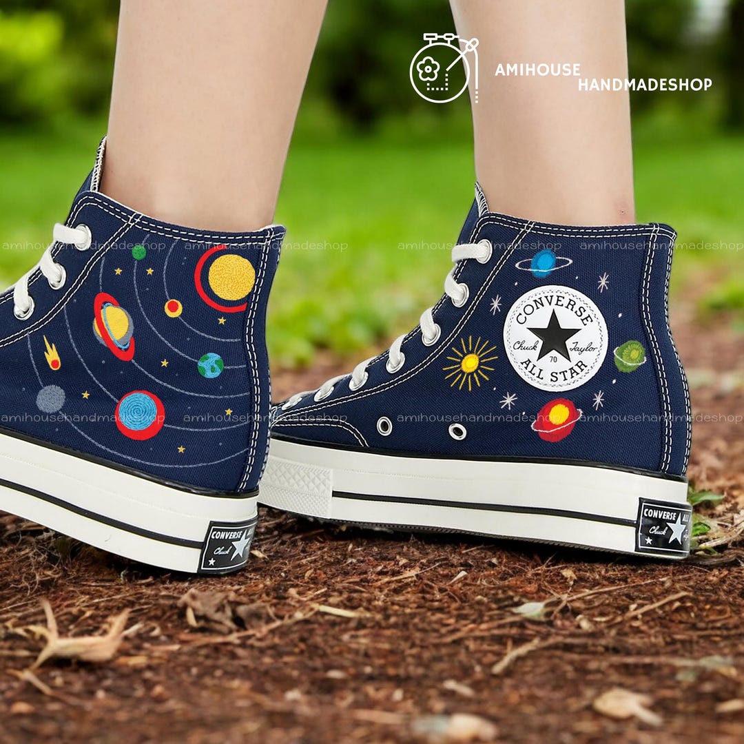 Planets and Stars Hand Embroidery, Astronaut Embroidered Converse ...
