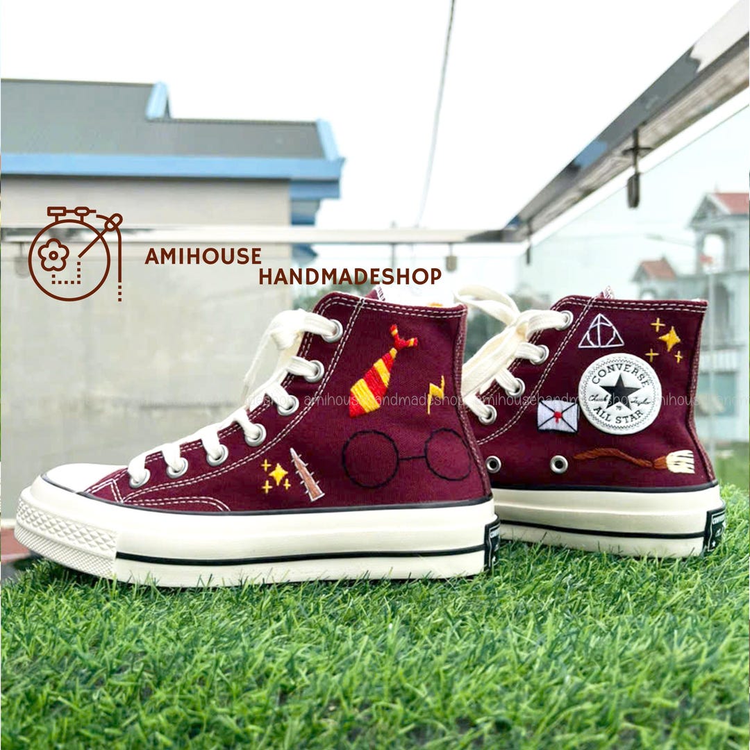 Magic House Inspired Hand Embroidery Converse, Custom Wizard Sschool ...