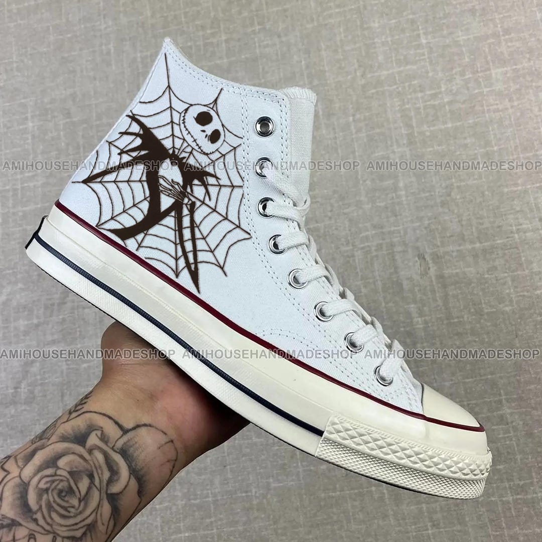 Nightmare of Jack and Sally Hand Embroidery Converse, Custom Spooky ...