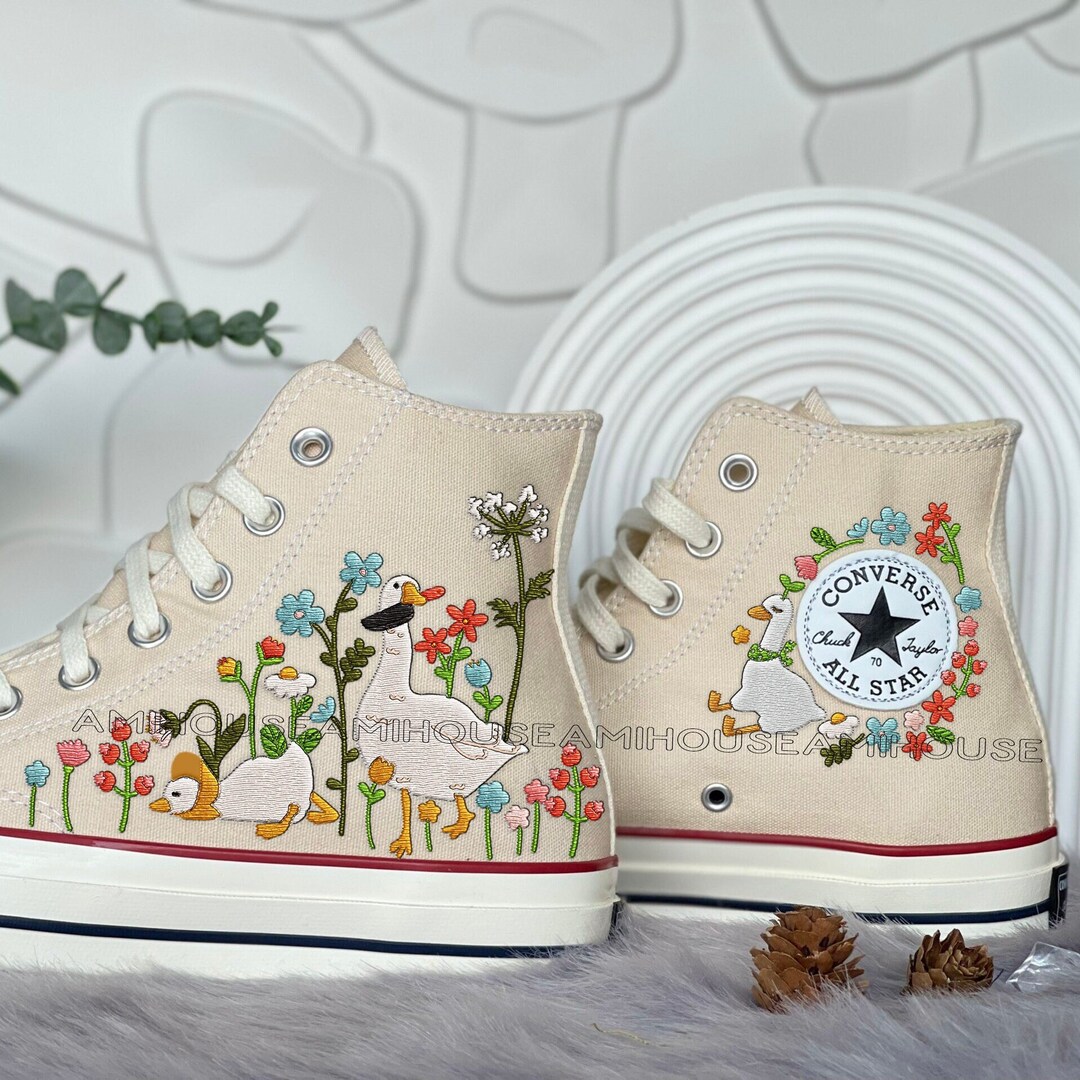 Duck Embroidery Converse, Designs Flowers Shoes, Custom Cute Duck ...