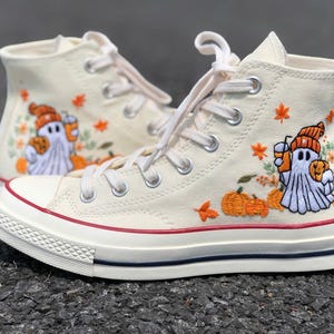 Embroidered Halloween Converse/pumpkin Garden Embroidery/cute Ghost ...