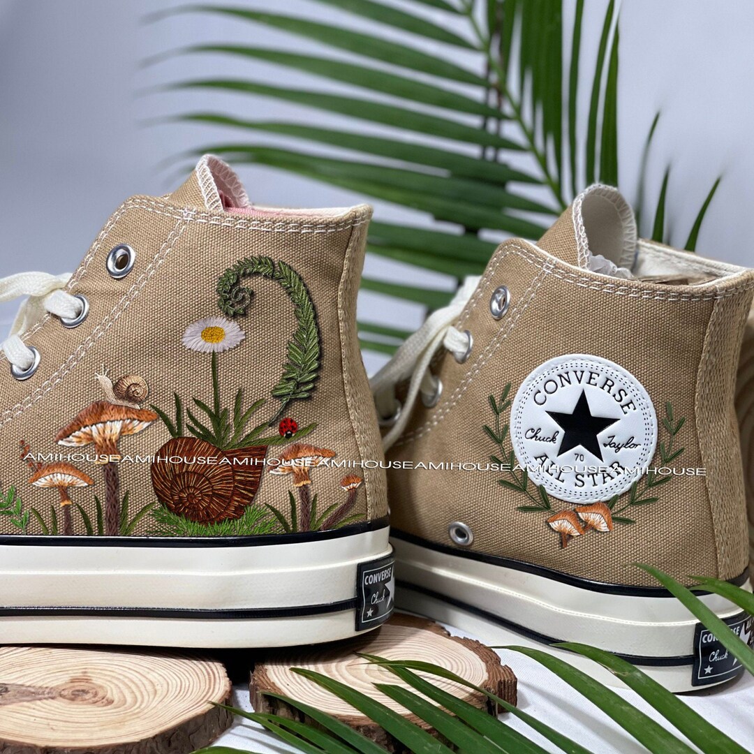 Embroidered Snail Shoes, Custom Mushroom Embroidered, Snail Chuck ...