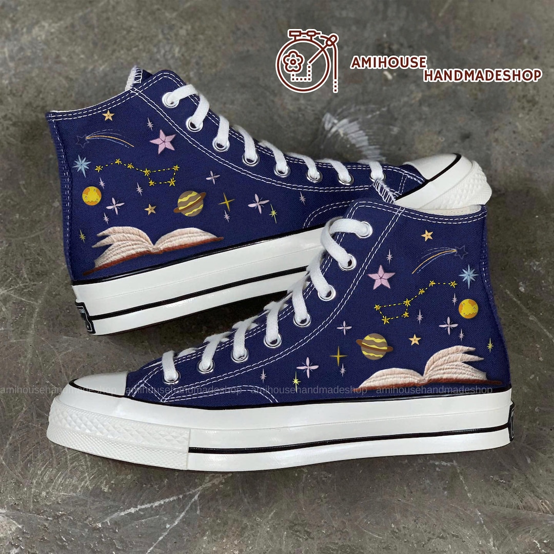 Open Book Universe Converse Embroidery, Custom Book Lover Hand ...