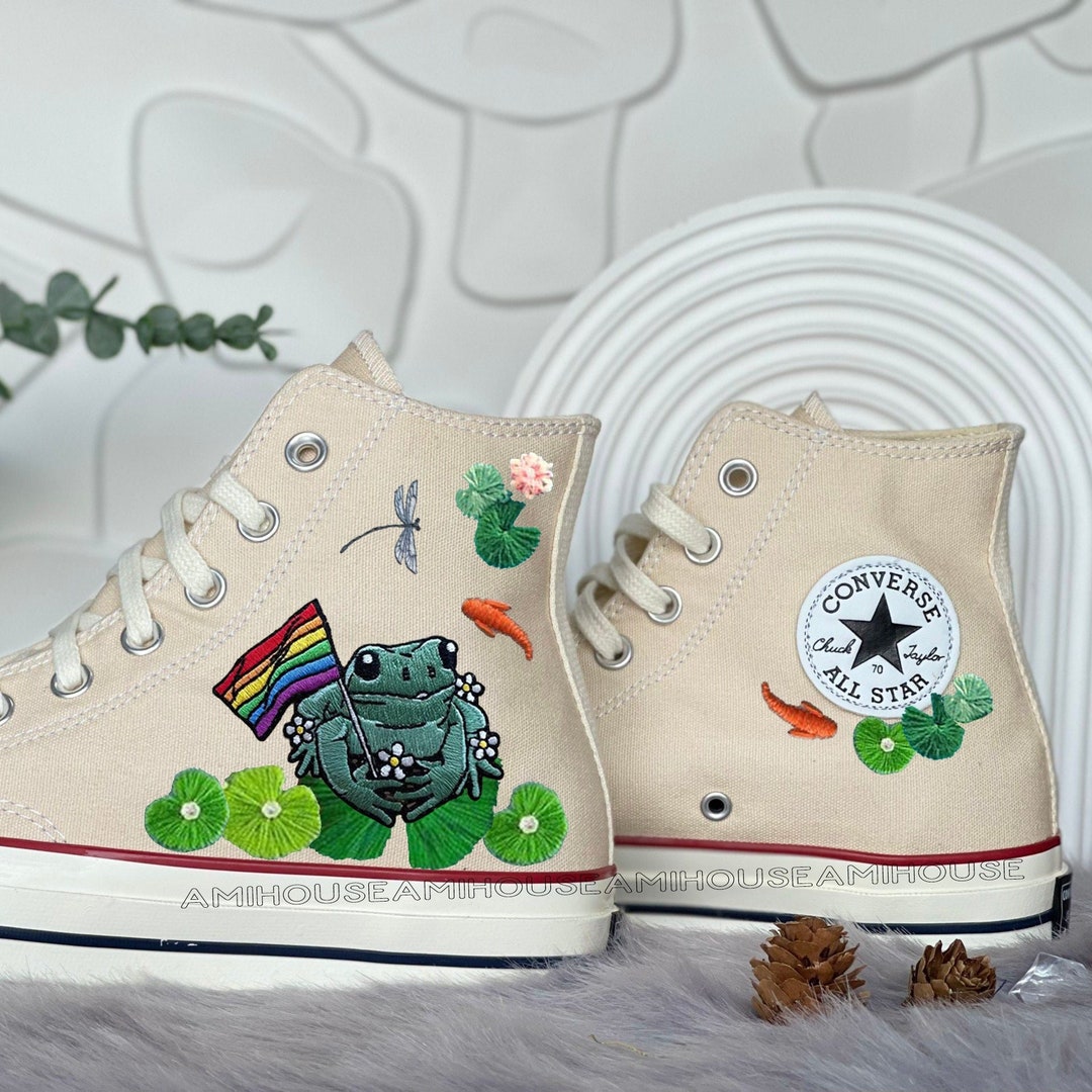 Embroidery LGBT Frog Converse, Embroidered Swamp Shoes, Handmade ...
