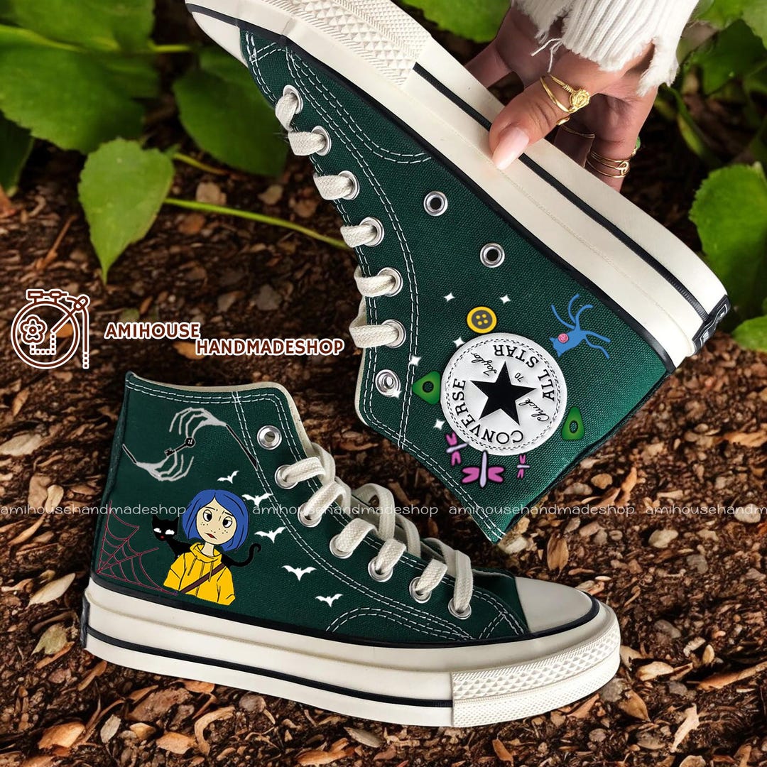 Coraline Converse Chuck Taylor 1970s, Custom Halloween Button Eyed Girl ...