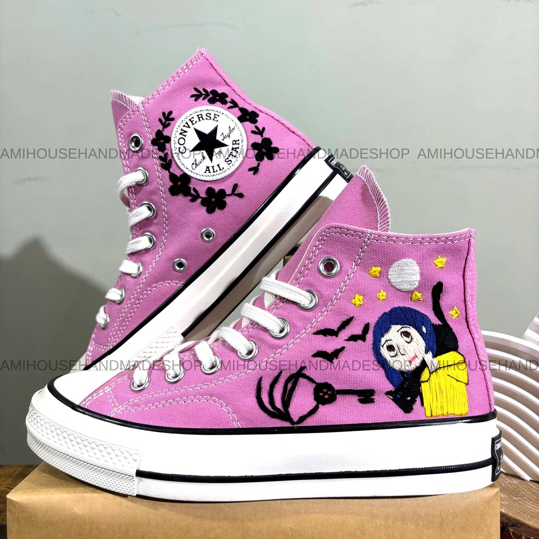 Coraline Doll Embroidery Converse, Custom Scary Doll Hand Embroidered ...