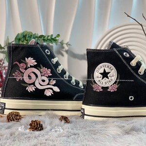 Embroidery Snake Converse, Fall Vibes Design Sneaker, Autumn Flowers ...