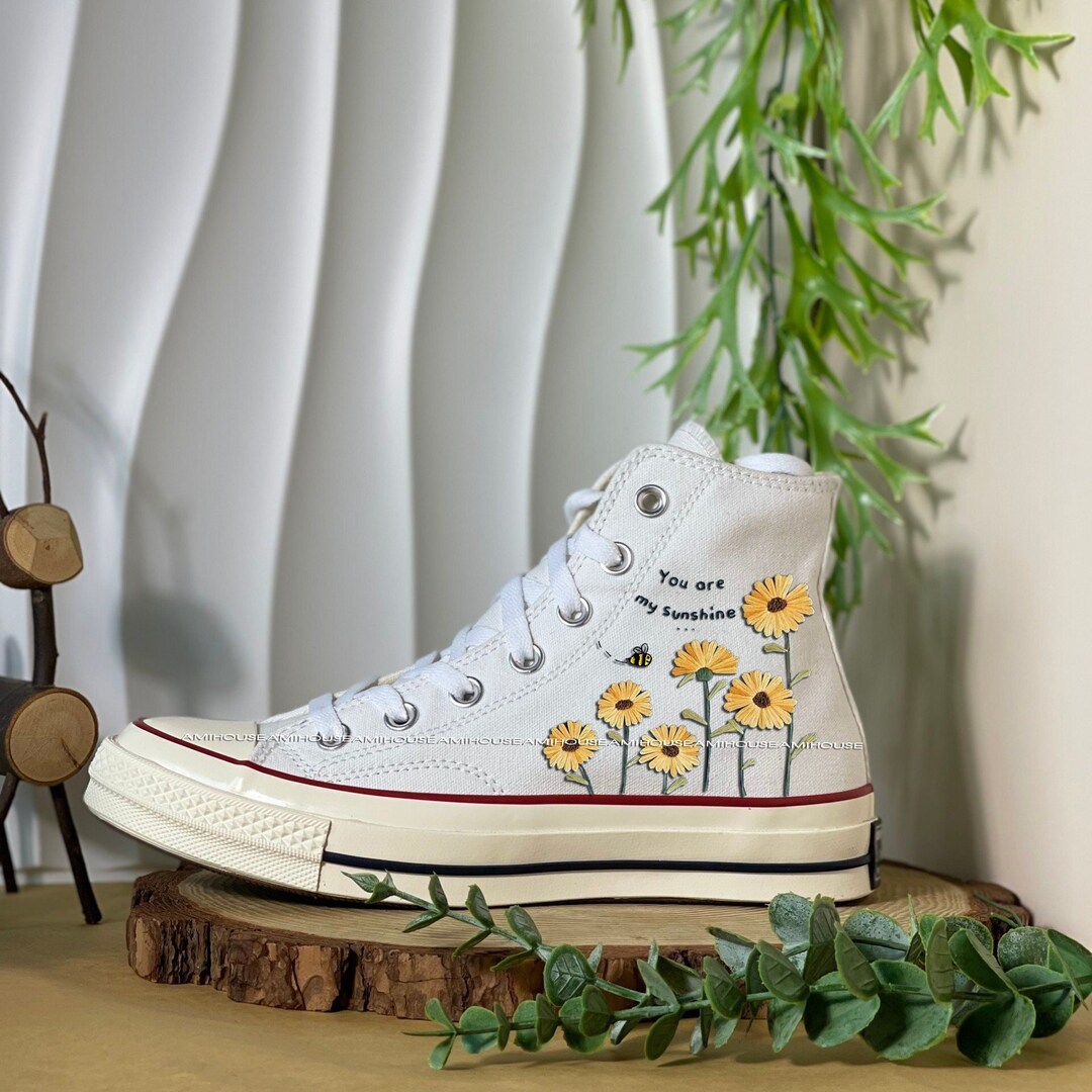 Embroidery Sunflower Converse/flowers and Quote Embroidered Sneakers ...