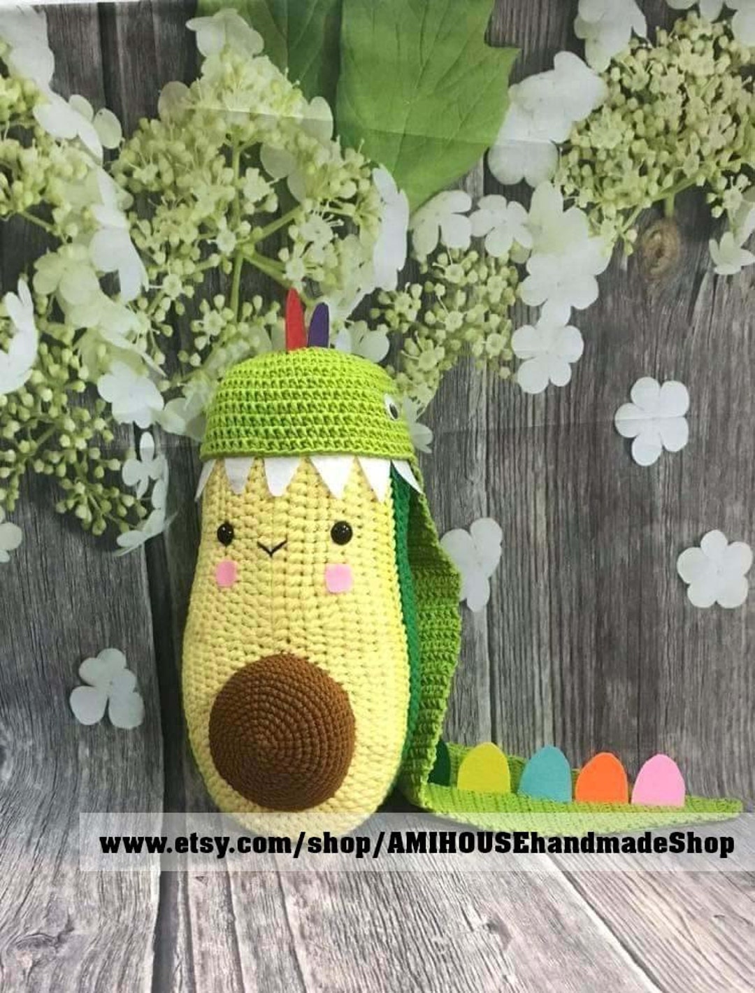 Avocado Crochet Doll, Avocado Stuffed Animal, Dinosaur Crochet Doll ...