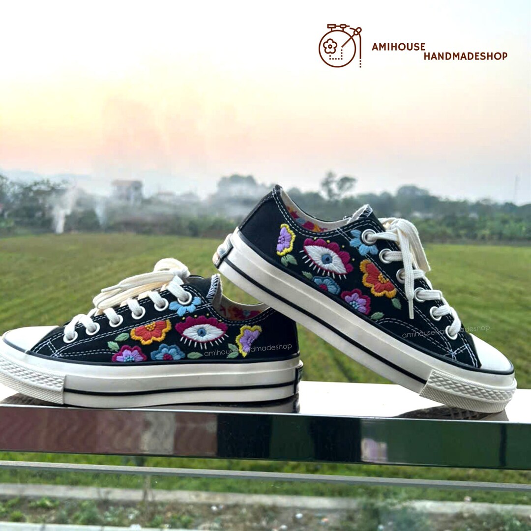 Boho Embroidery Low Tops Converse, Custom Third Eye Embroidery Sneakers ...