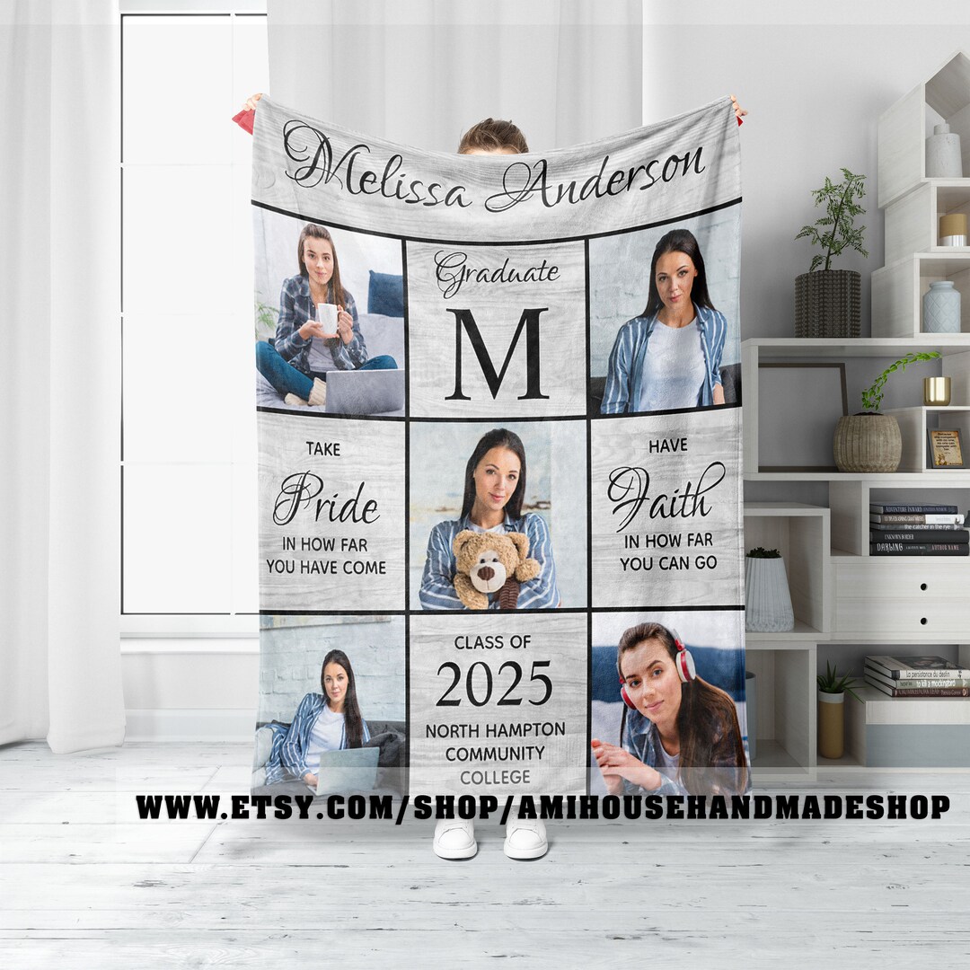 College High School Graduation Blanket, Personalized Graduation Gifts ...