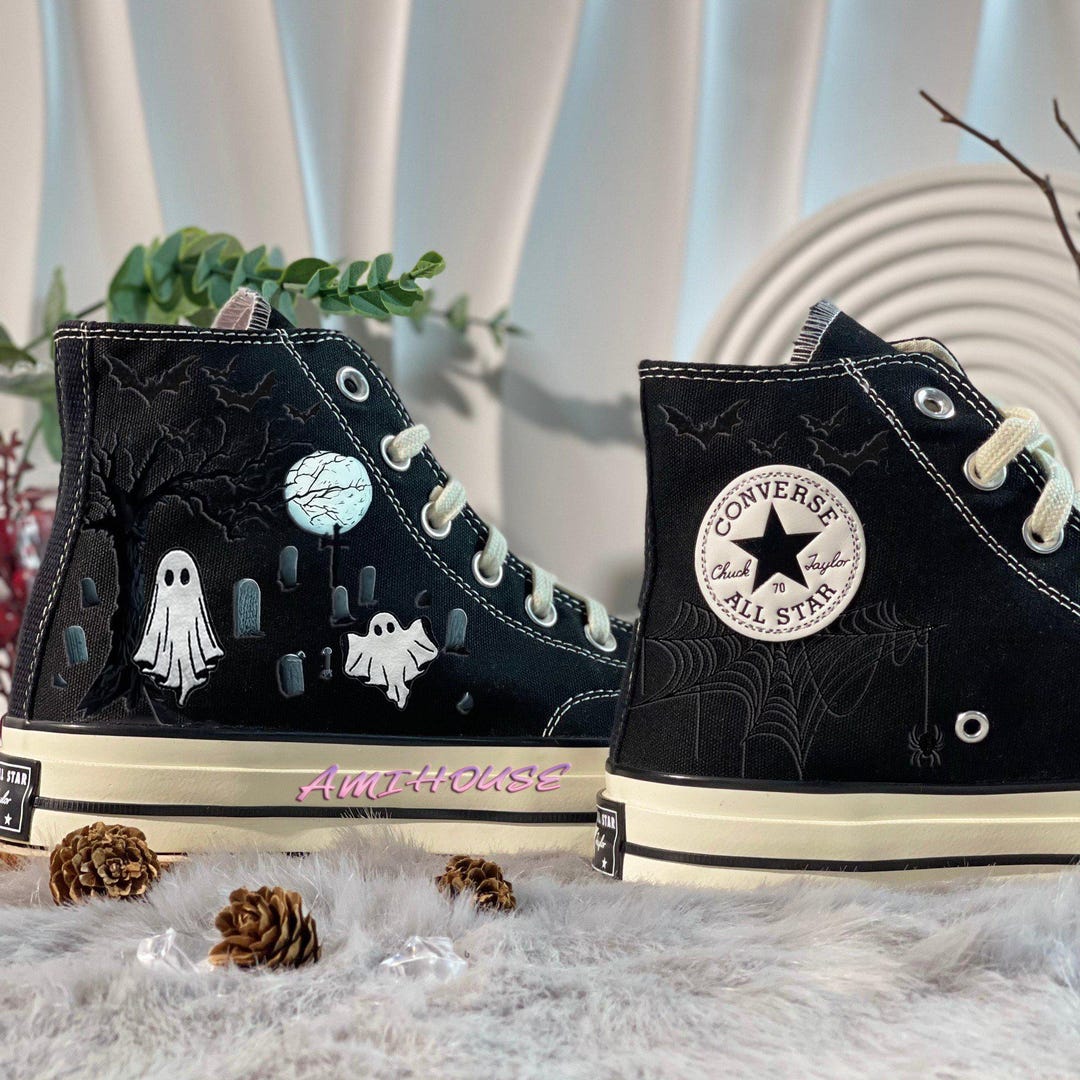 Custom Halloween Shoes, Tombstone Embroidery Converse, Cemetery Design ...