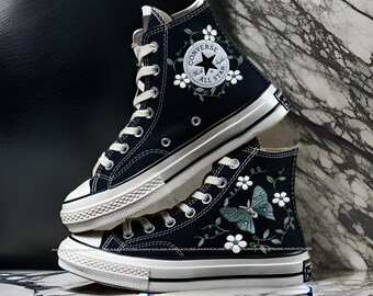 Embroidery Snake Converse, Fall Vibes Design Sneaker, Autumn Flowers ...
