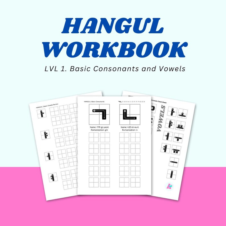 Hangul Workbook: LVL 1. Basic Consonants and Vowels - Etsy