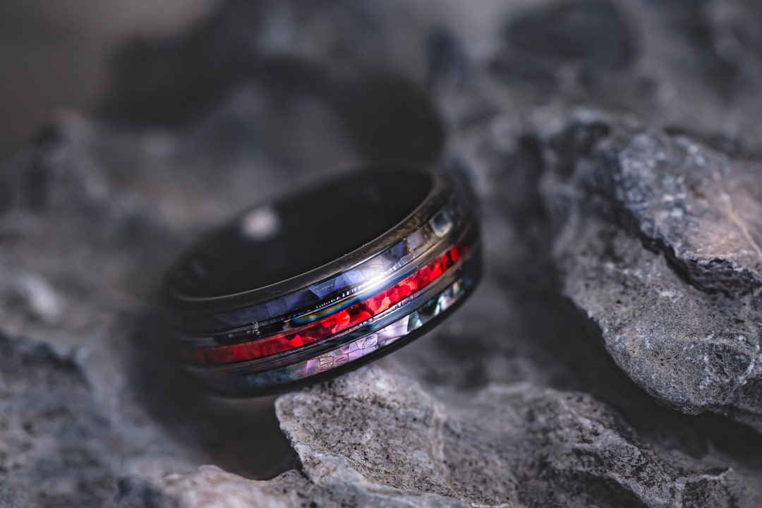 Black Tungsten Carbide Ring, Abalone Shell Resin Ring, Shell Wedding ...
