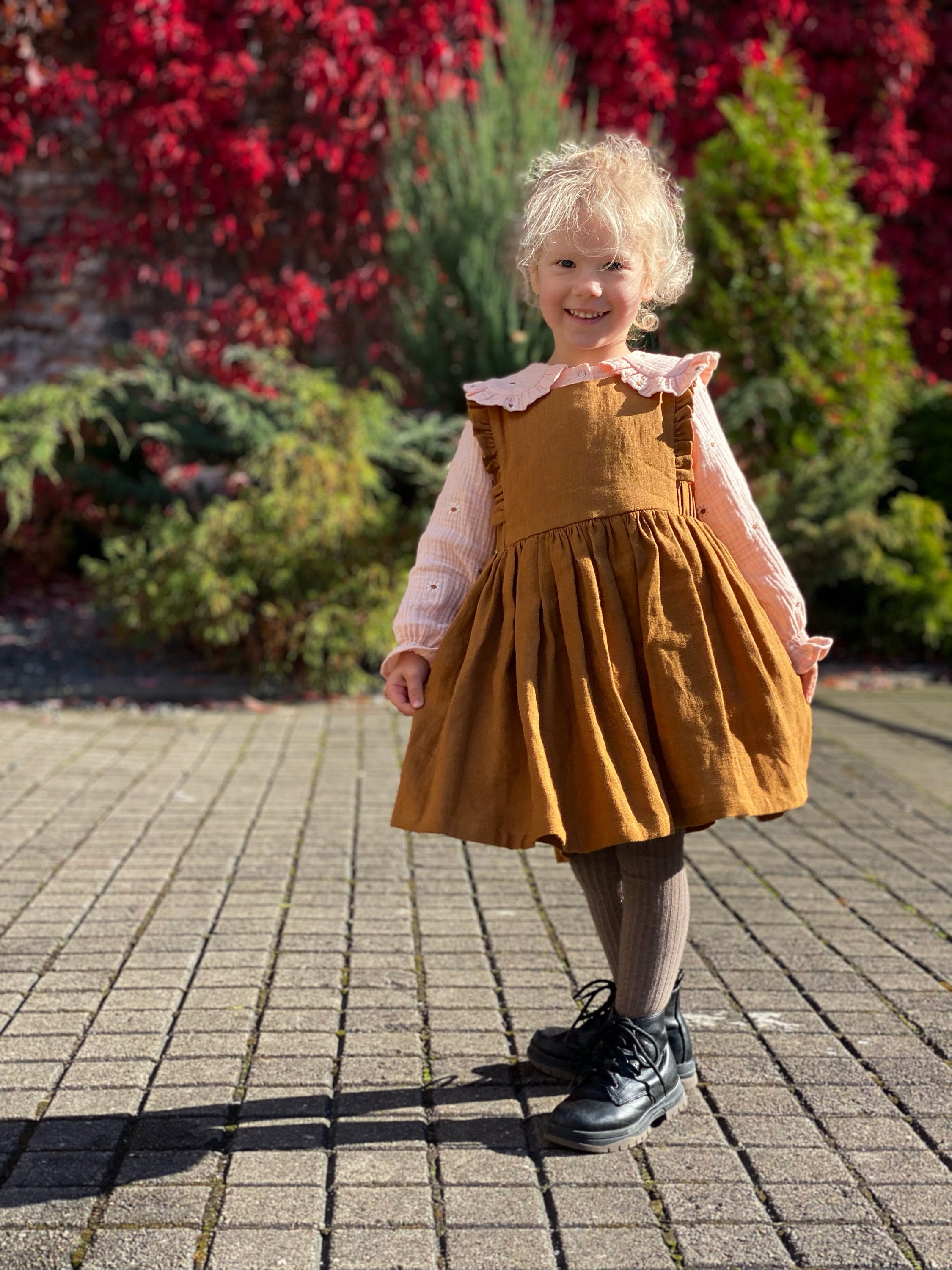 Toddler Girl Linen Pinafore Dress, Ruffle Pinafore Girl Dress - Etsy
