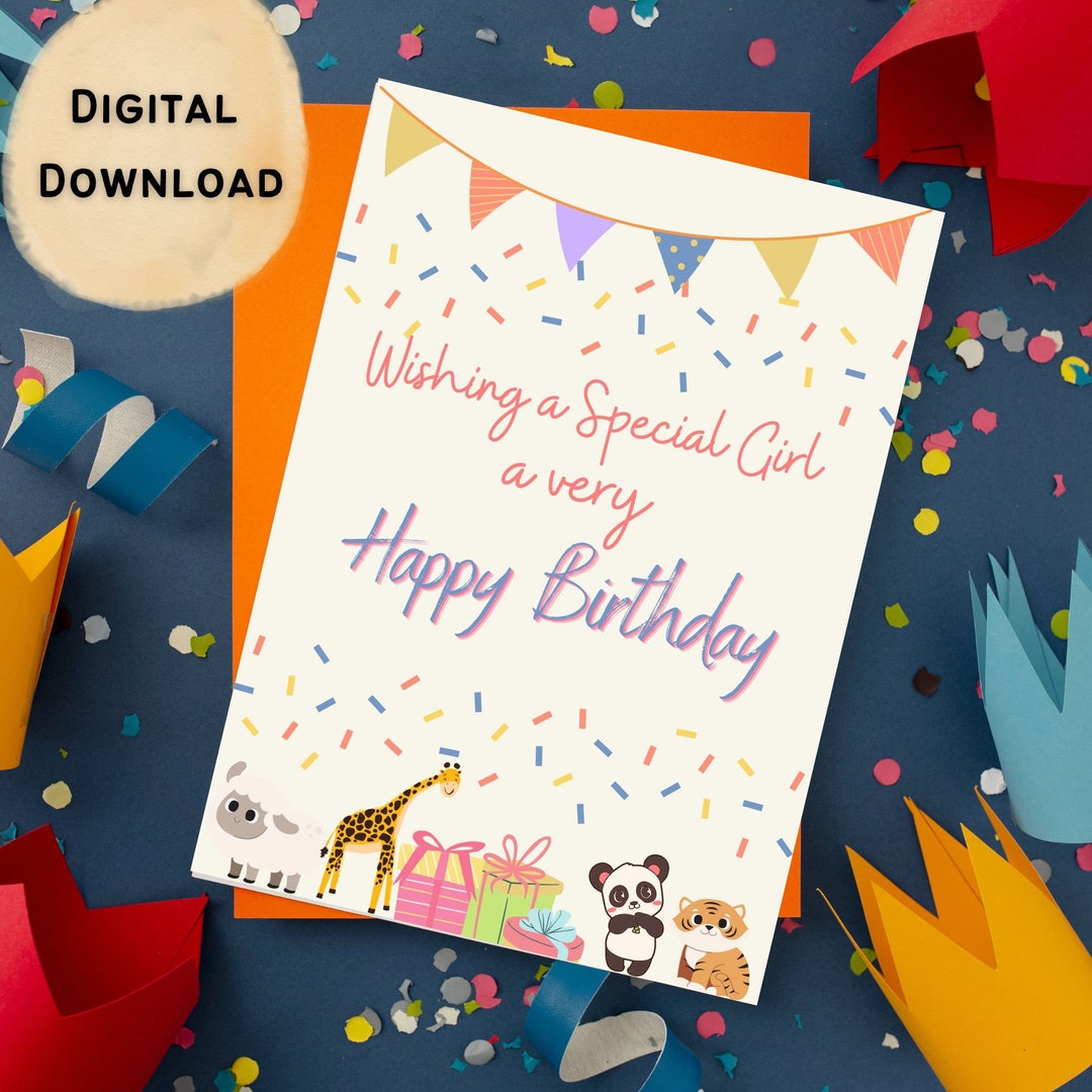 Printable Girls Birthday Card Special Girl Download Animal Happy ...