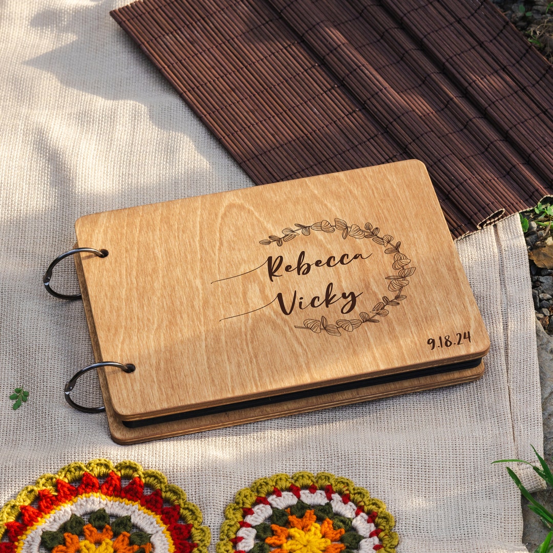 Custom Memory Book in Wooden With Floral Pattern, Wedding Guest Book ...
