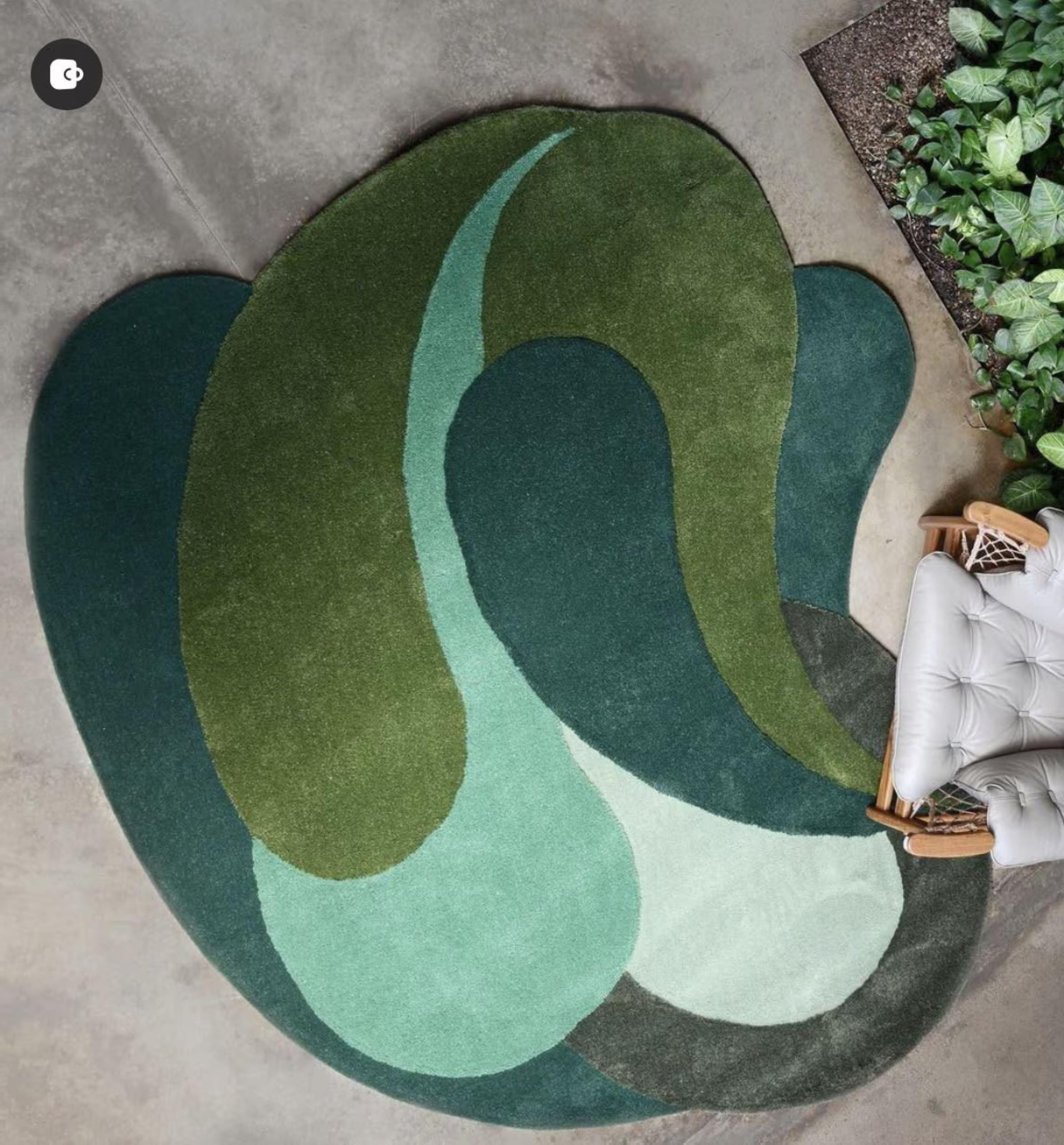 Organic Wave-shaped Area Rug Modern Green and Teal Tones Wool Tufted ...