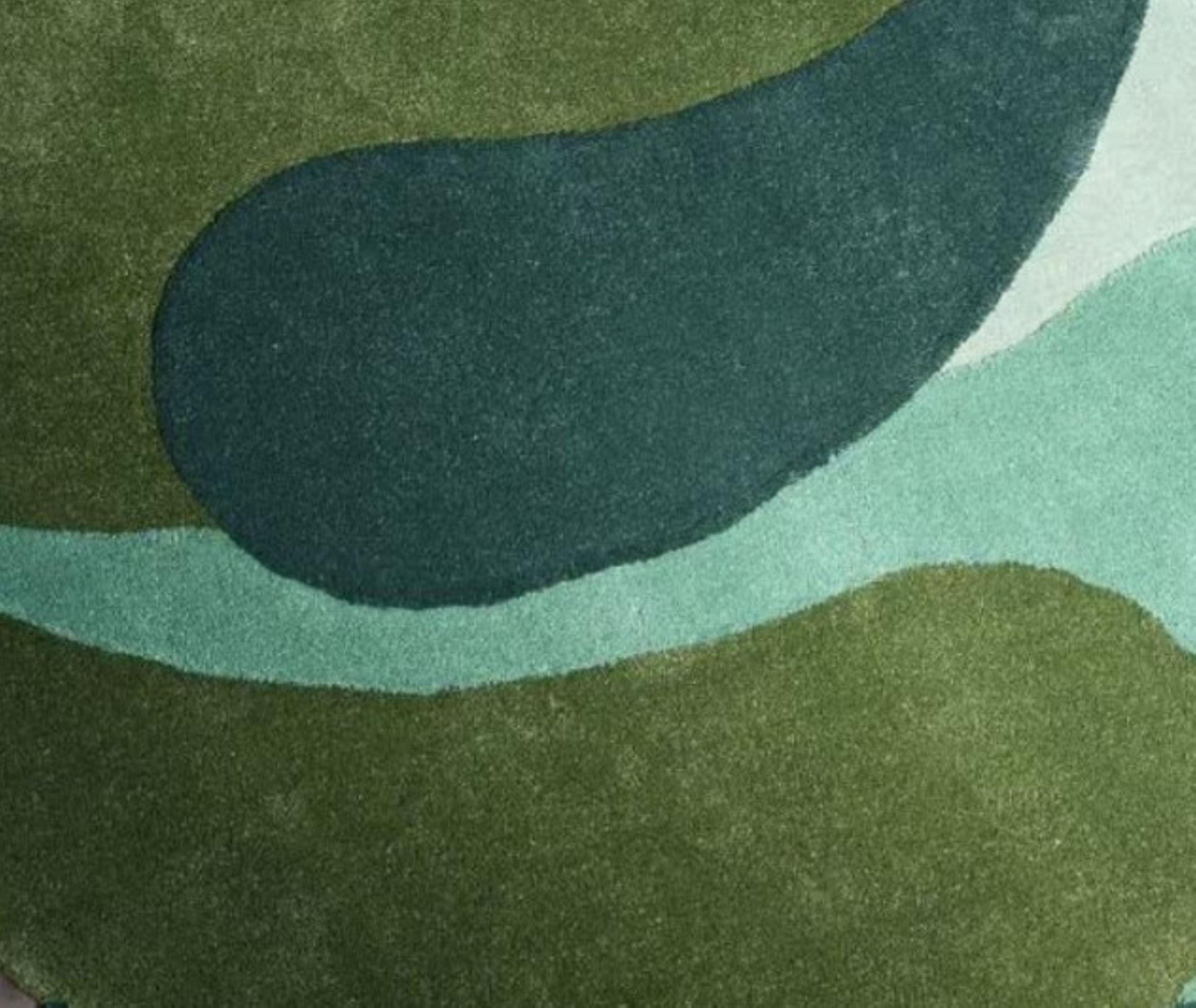 Organic Wave-shaped Area Rug Modern Green and Teal Tones Wool Tufted ...