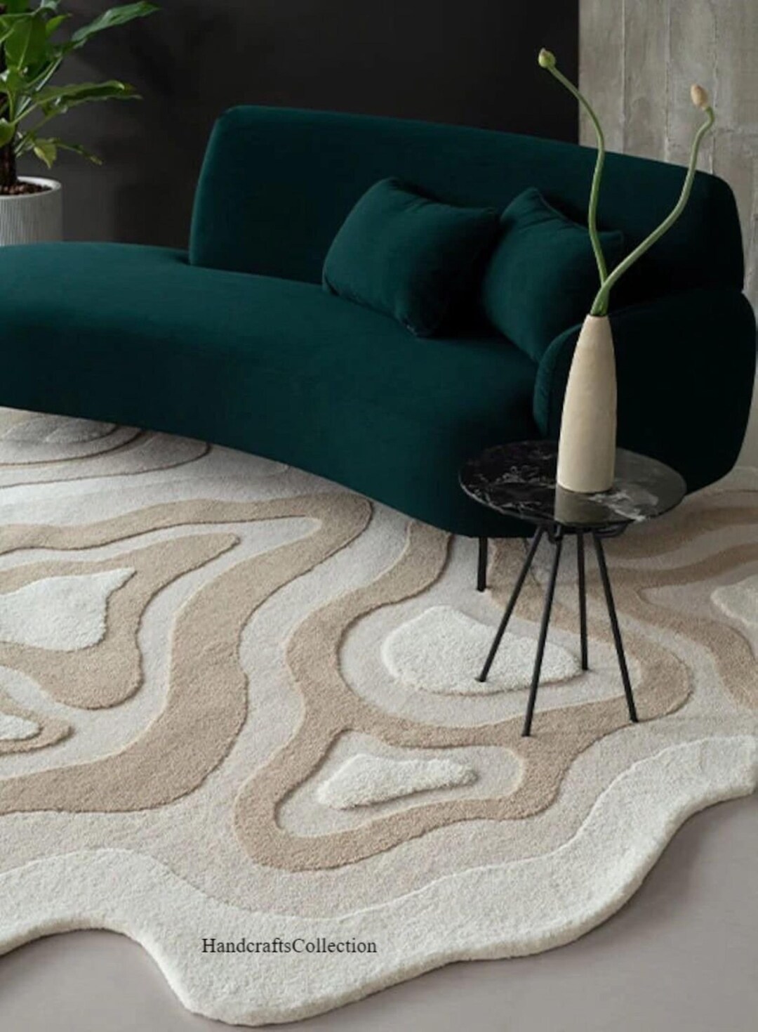 Irregular Shape Beige Woolen Rug Modern Desigen Hand-tufted Area Rug ...