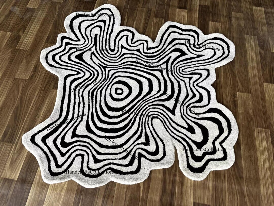 Modern Abstract Topographic Area Rugblack & White Hand-tufted Woolen ...