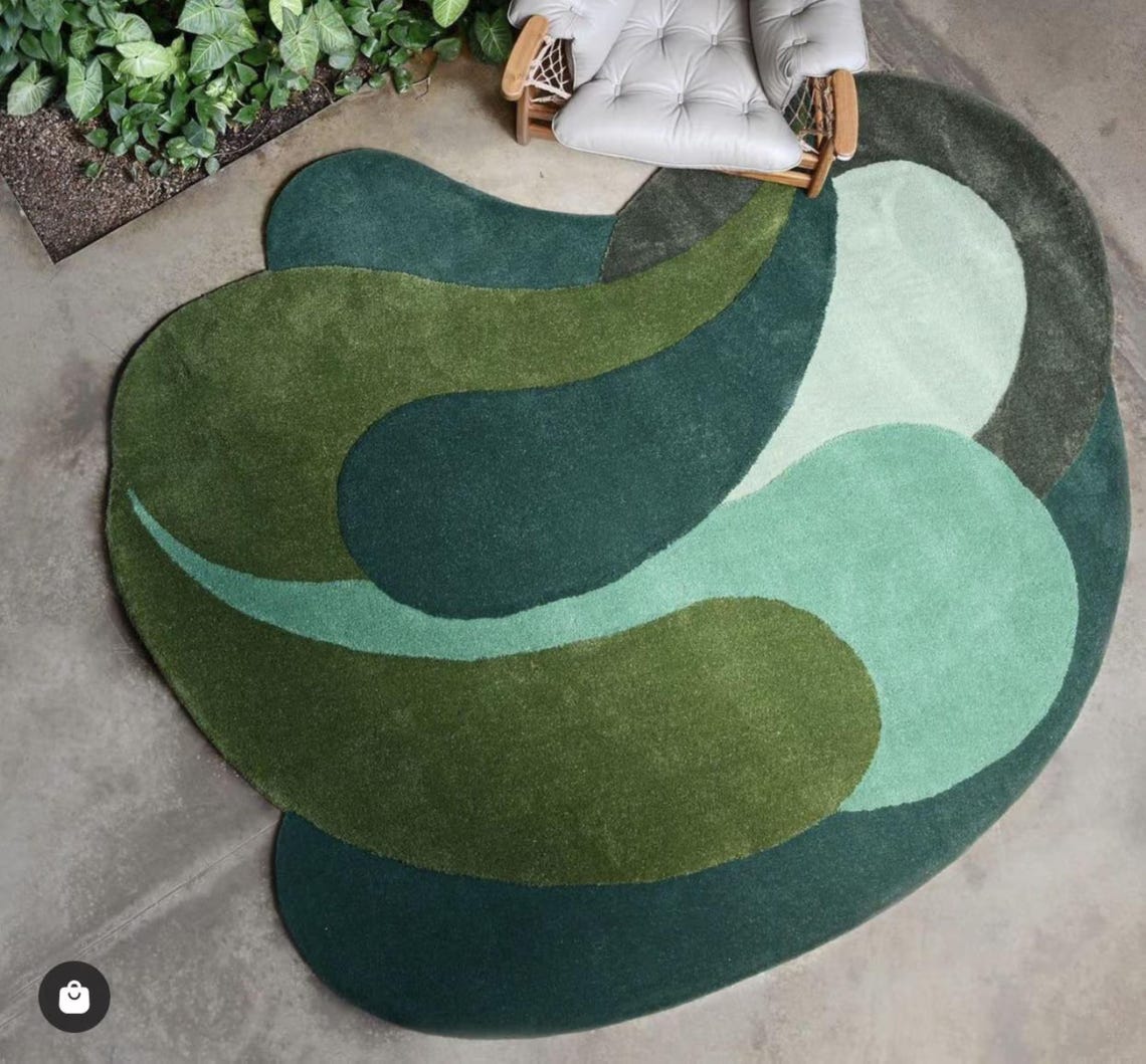Organic Wave-shaped Area Rug Modern Green and Teal Tones Wool Tufted ...