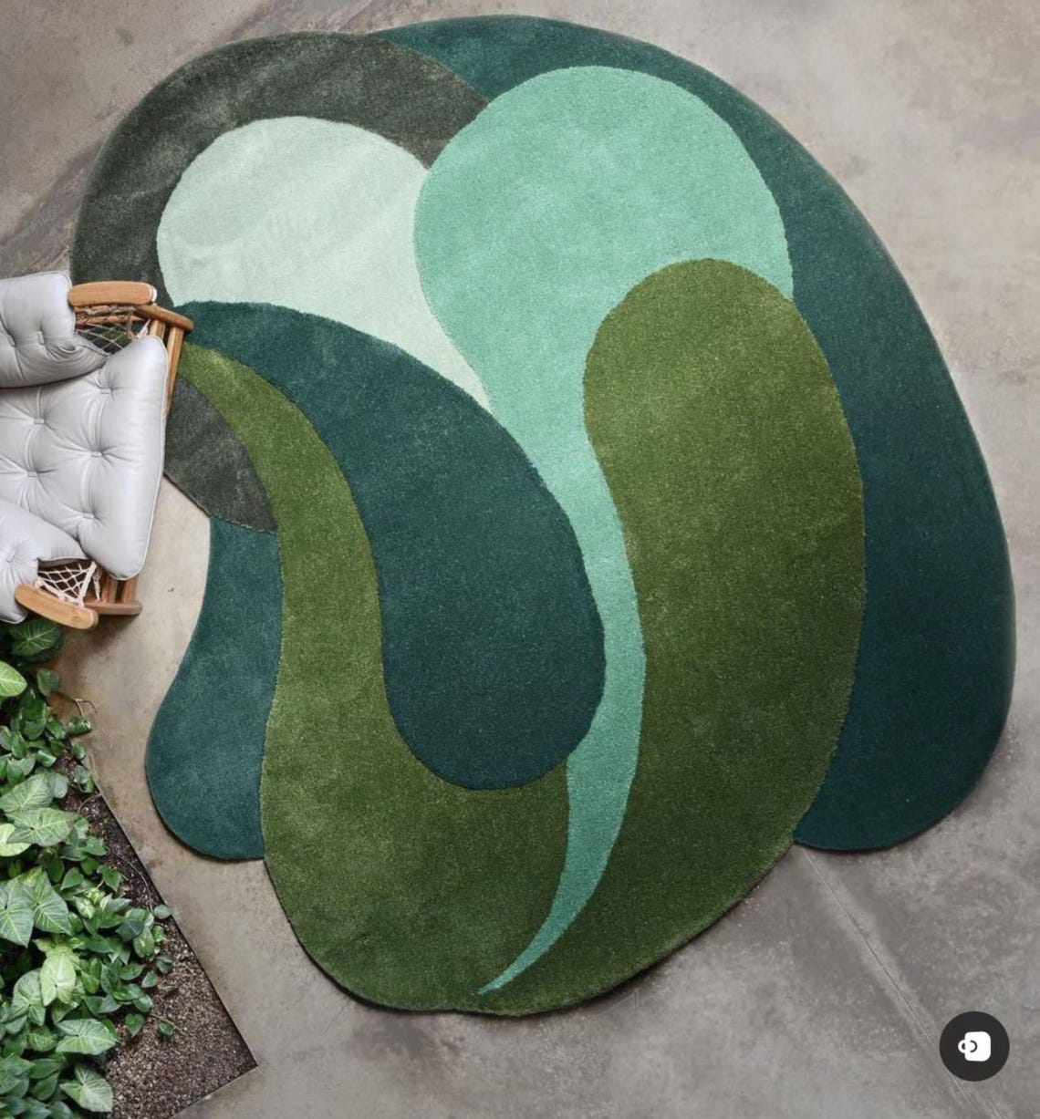 Organic Wave-shaped Area Rug Modern Green and Teal Tones Wool Tufted ...