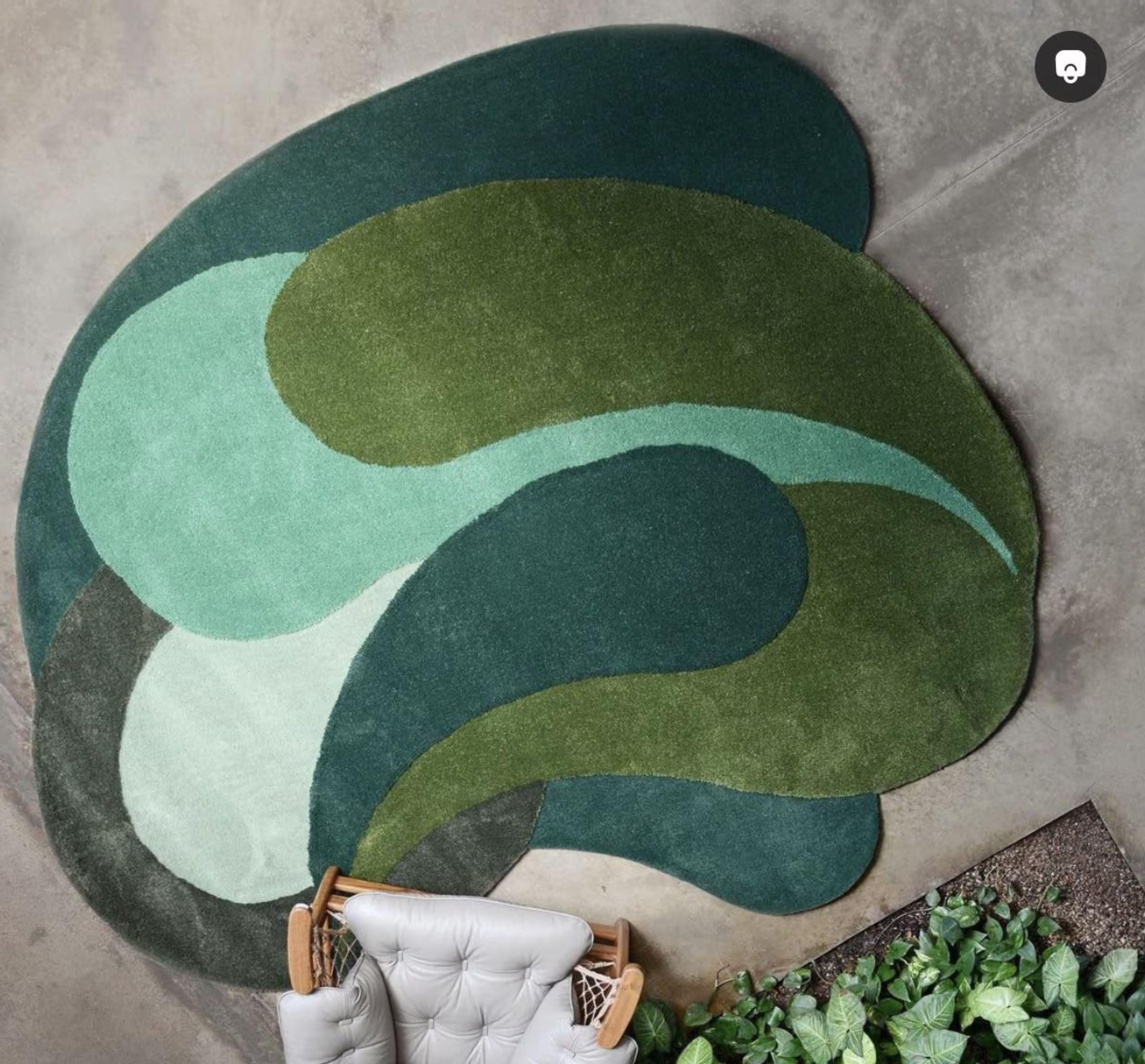 Organic Wave-shaped Area Rug Modern Green and Teal Tones Wool Tufted ...