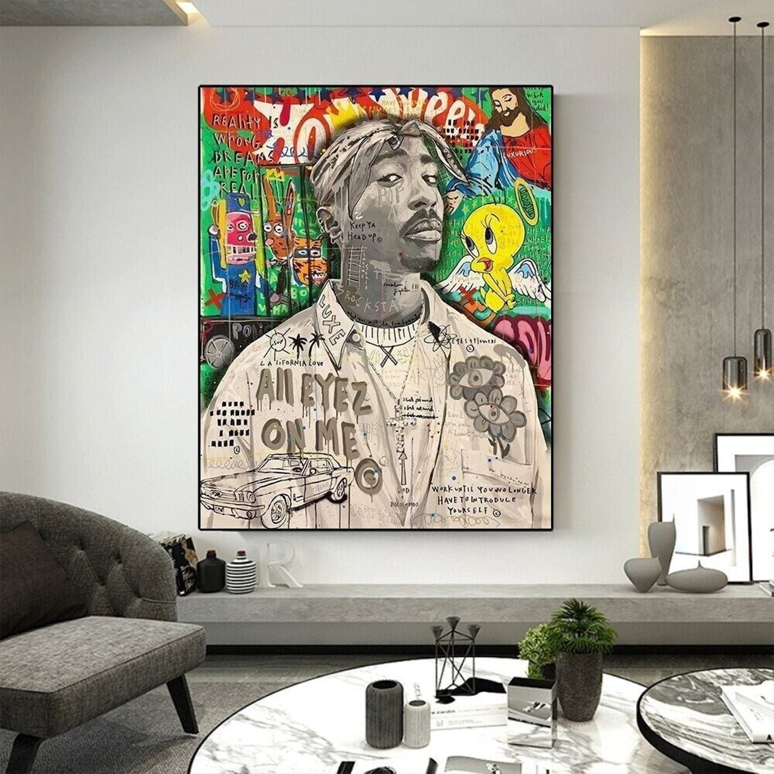 Tupac Shakur Graffiti Pop Art Canvas A Pop Art Wall Art Featuring the ...