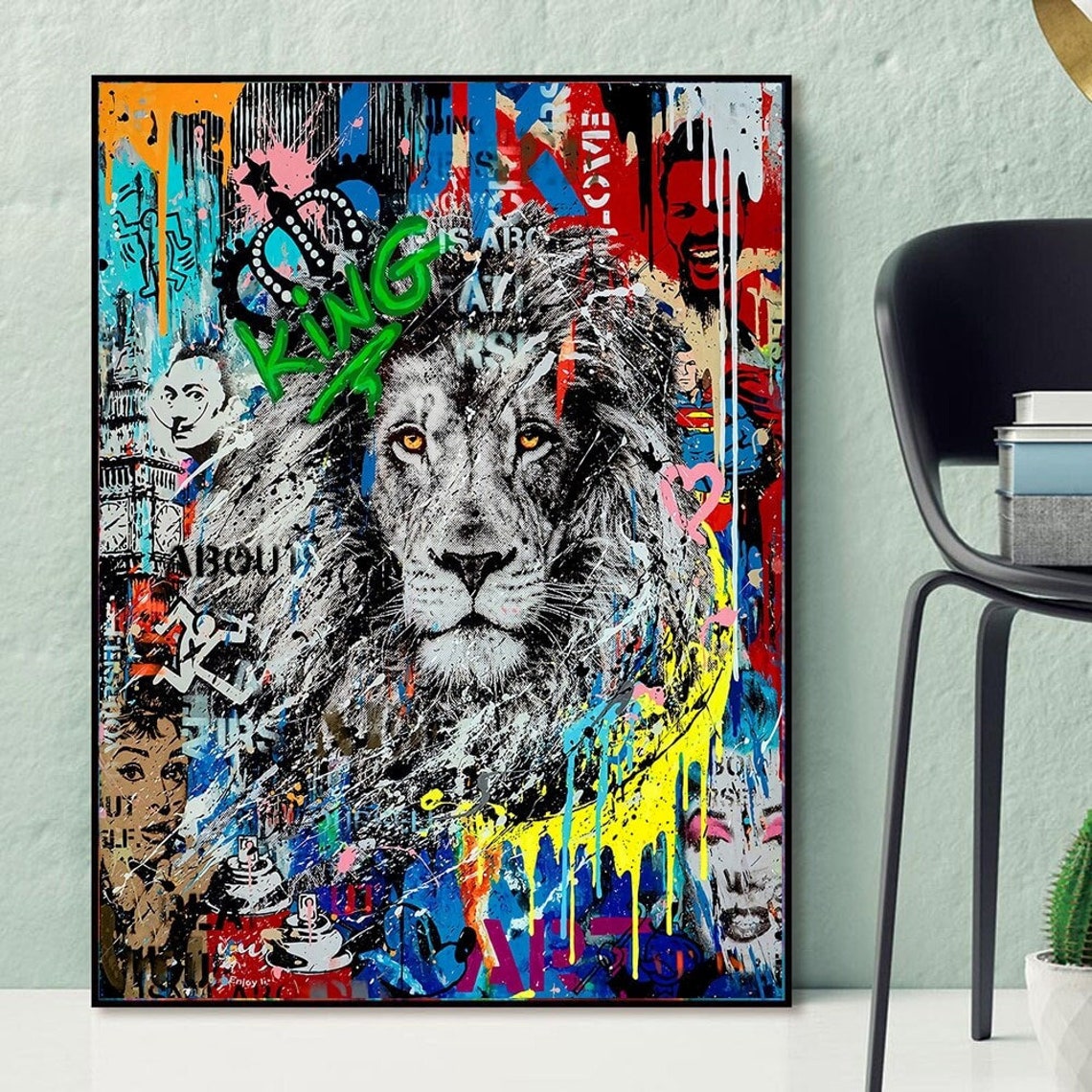 Lion Graffiti Street Art Canvas Print Bold Wall Art Poster for Home ...