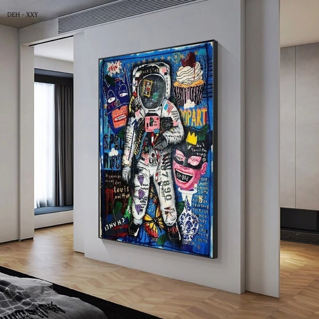 Space Astronaut Graffiti Art Street Wall Art Canvas for Modern Home ...