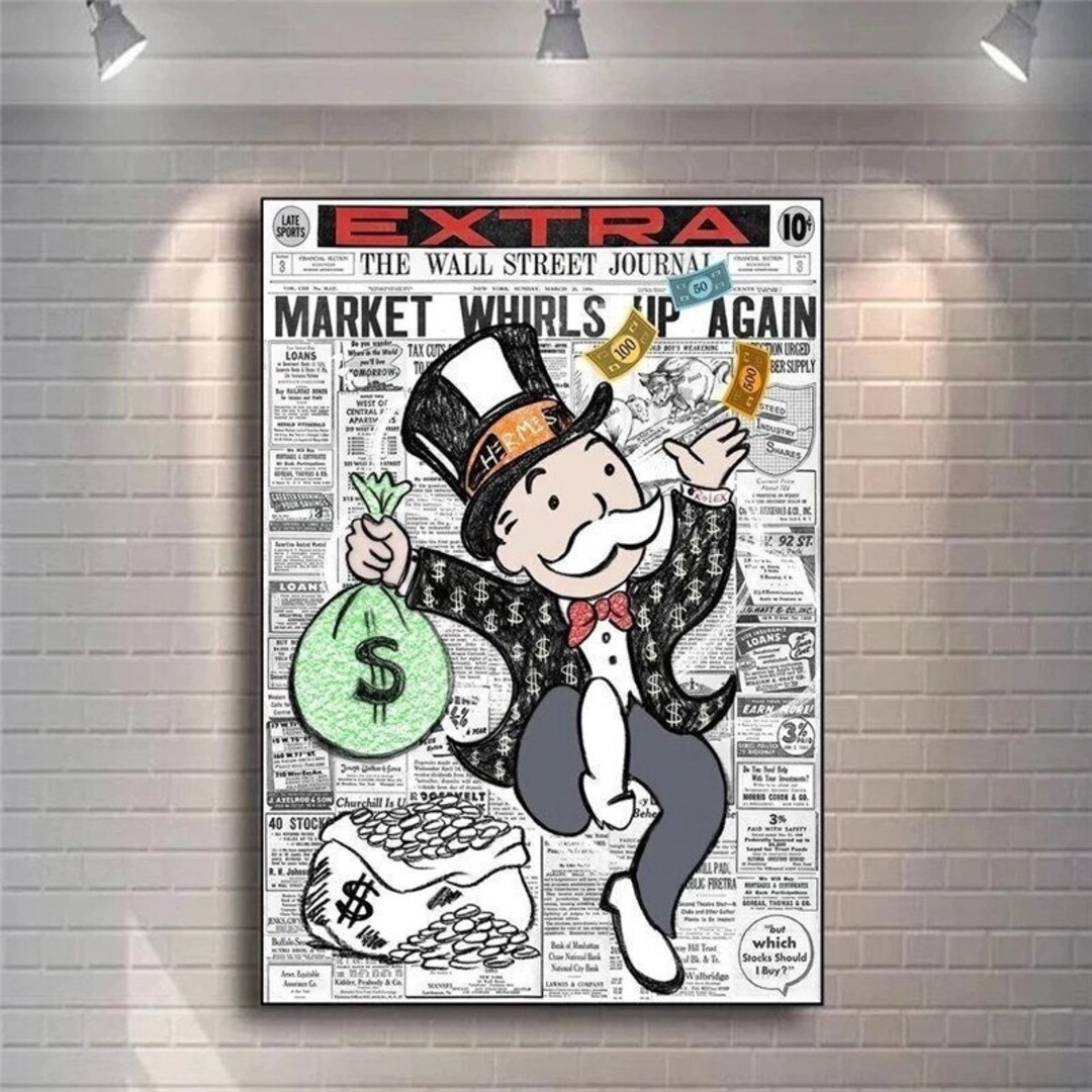 Alec Monopoly Pop Art Money Prints Newspaper Wall Painting on Millionaire Dollar Canvas ...