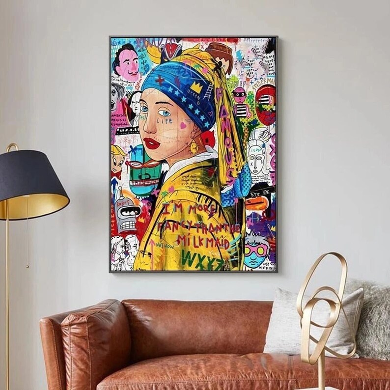 Girl With a Pearl Earring Graffiti Pop Art Canvas Painting Poster Print ...