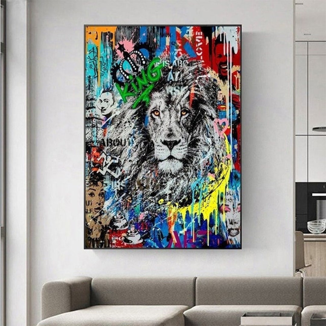 Lion Graffiti Street Art Canvas Print Bold Wall Art Poster for Home ...