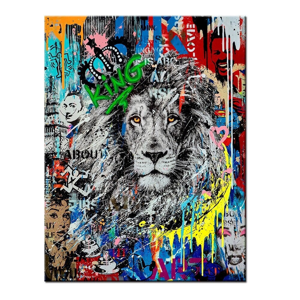 Lion Graffiti Street Art Canvas Print Bold Wall Art Poster for Home ...