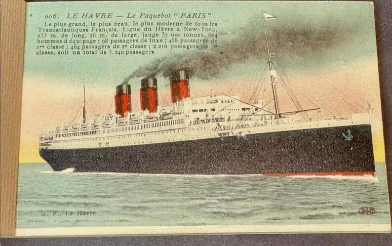 Vintage Postcard Booklet Cruise Line TRANSATLANTIQUE Ship PARIS ...