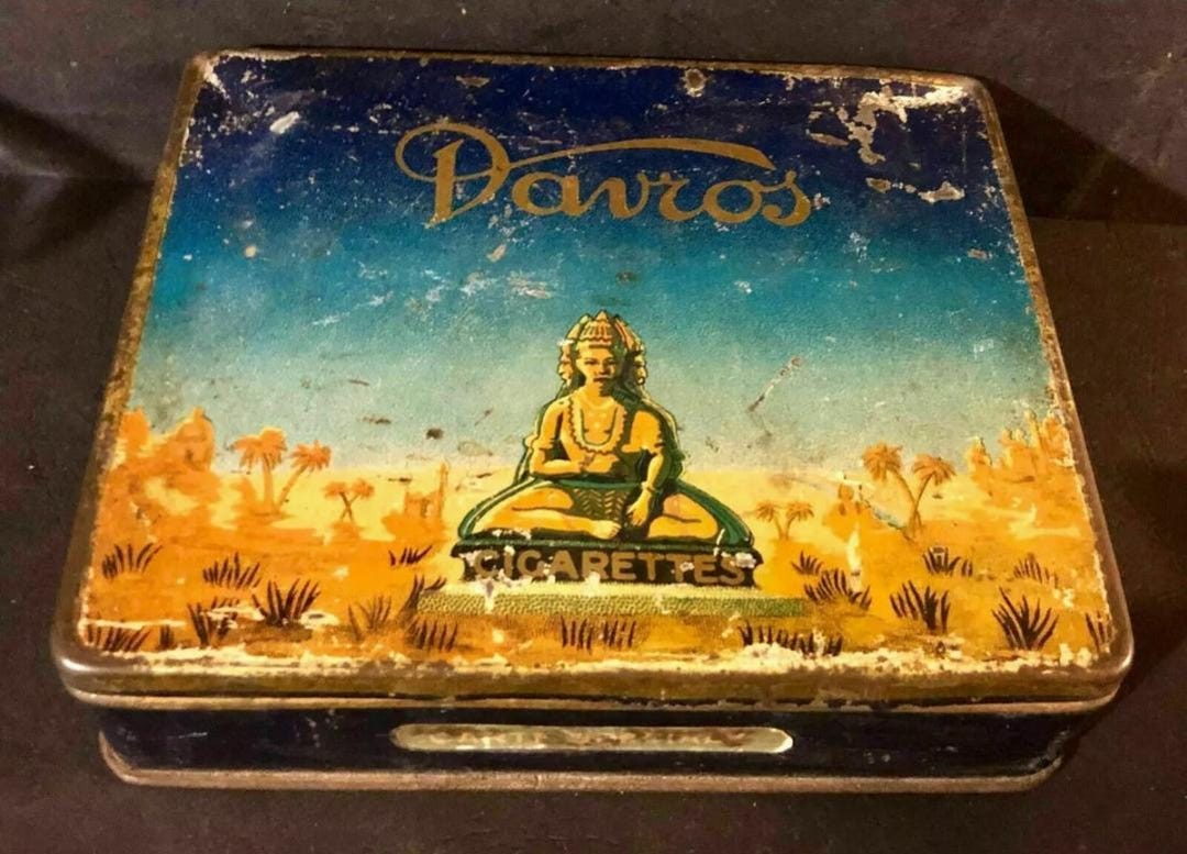 Vintage Cigarettes Tin DAVROS, 100 Cigarettes Empty Box, D. Missirian ...