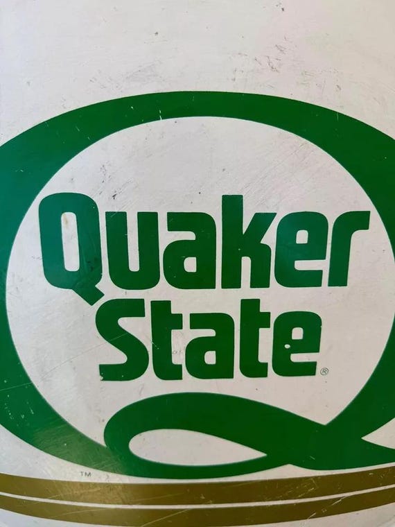 Vintage Quaker State Logo QUAKER STATE MOTOR OIL PORCELAIN TOMBSTONE