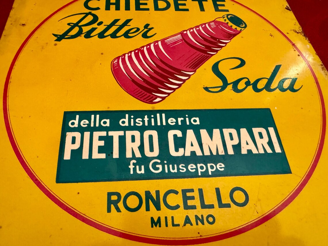 Vintage CAMPARI Tin Metal Sign CHIEDETE BITTER Soda Pietro Campari ...