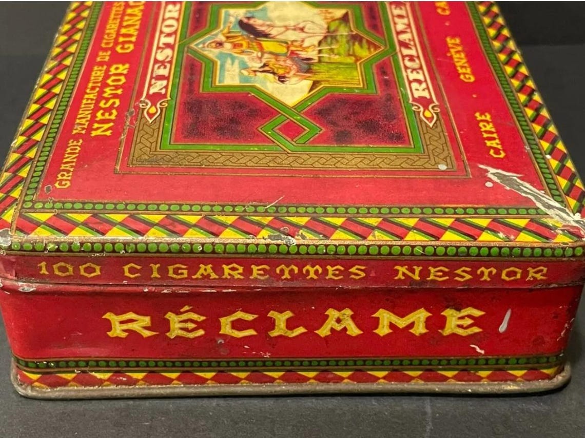 Vintage Cigarettes Empty Tin Litho NESTOR GIANACLIS Reclame, Egypt 1910 ...